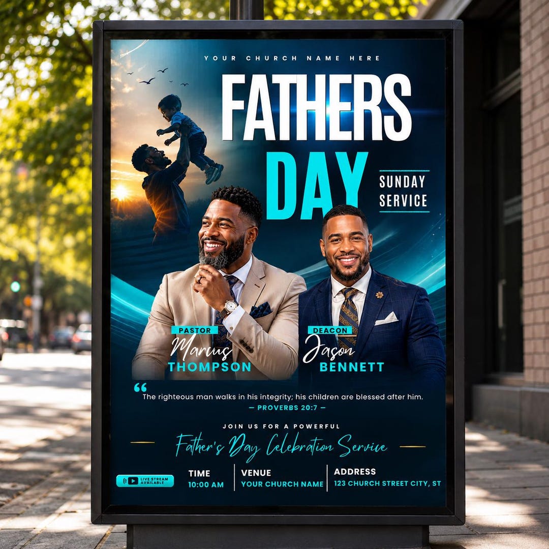Father's Day Church Flyer Template | Worship Service Poster (canva ...