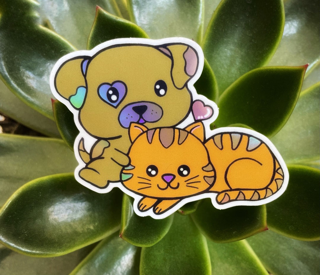 Dog and Cat Sticker Holographic Vinyl - Etsy