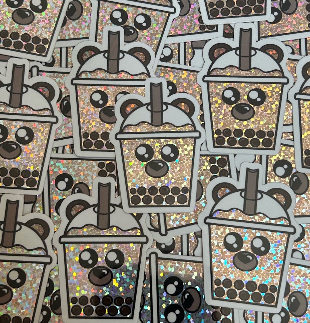 Boba Glitter Sticker | Bear Boba | Vinyl - Etsy