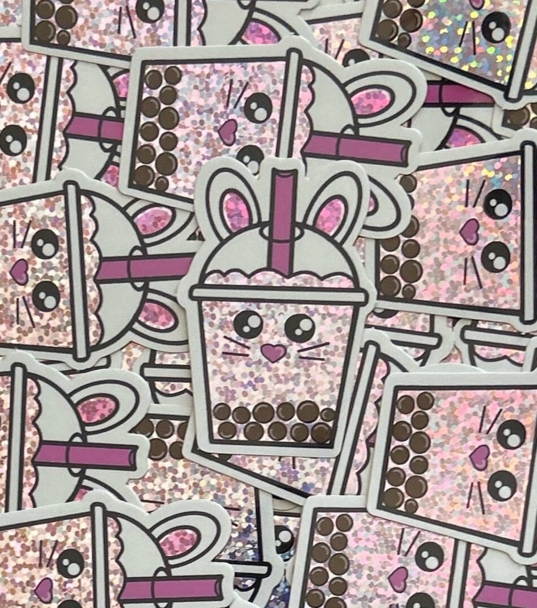 Boba Glitter Sticker Bunny Boba Vinyl - Etsy