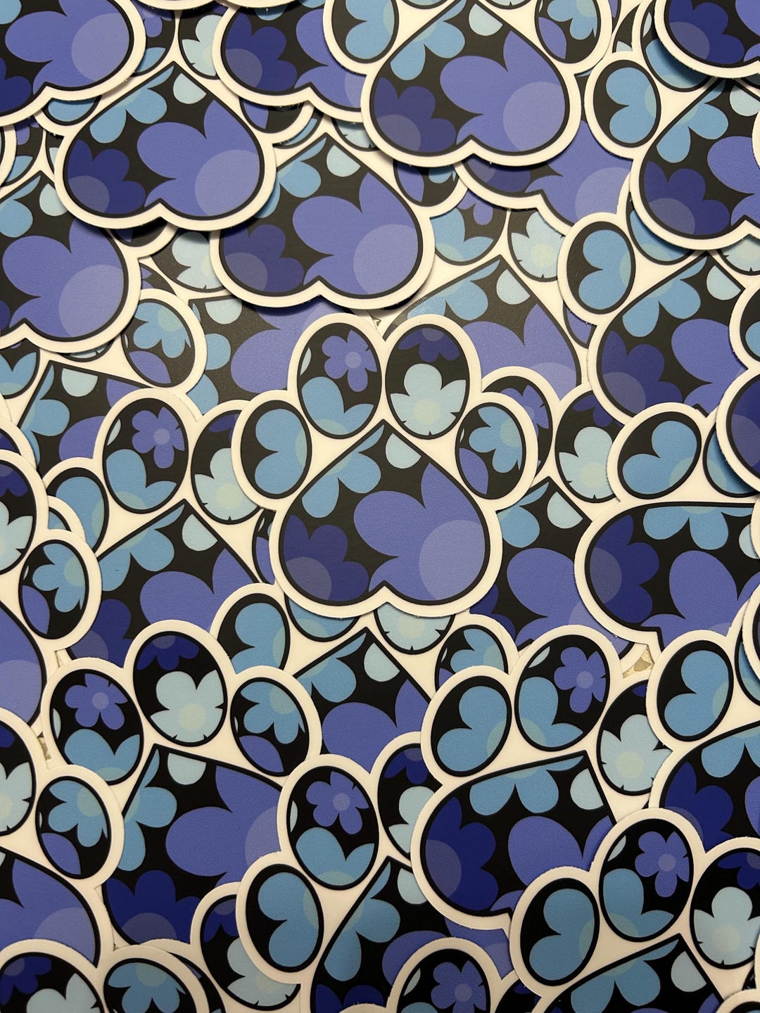 Blue Floral Paw Print Sticker – 3” Vinyl Pet Sticker, Weatherproof ...