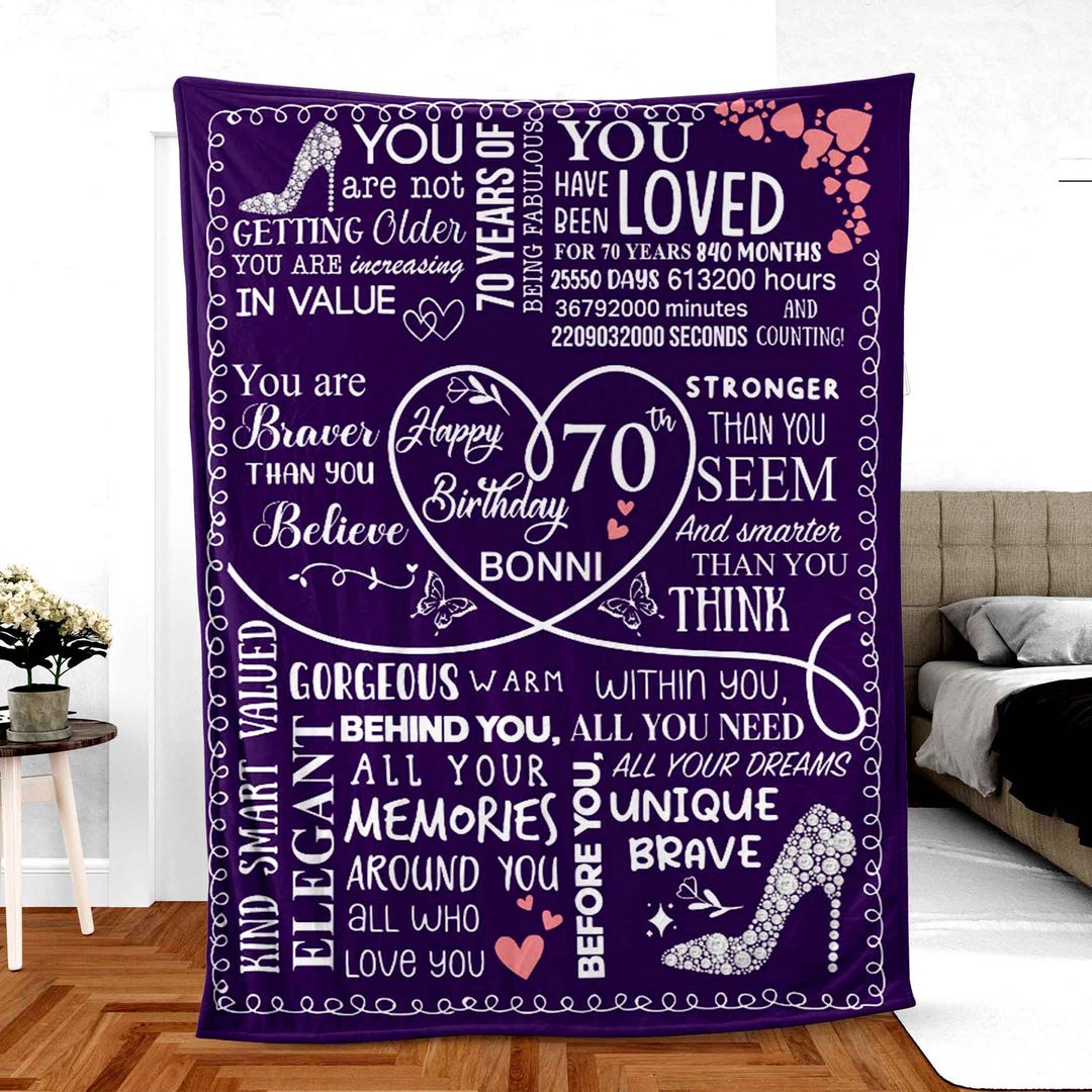 Personalized Happy 70th Birthday Fleece Sherpa Blanket, Christmas ...