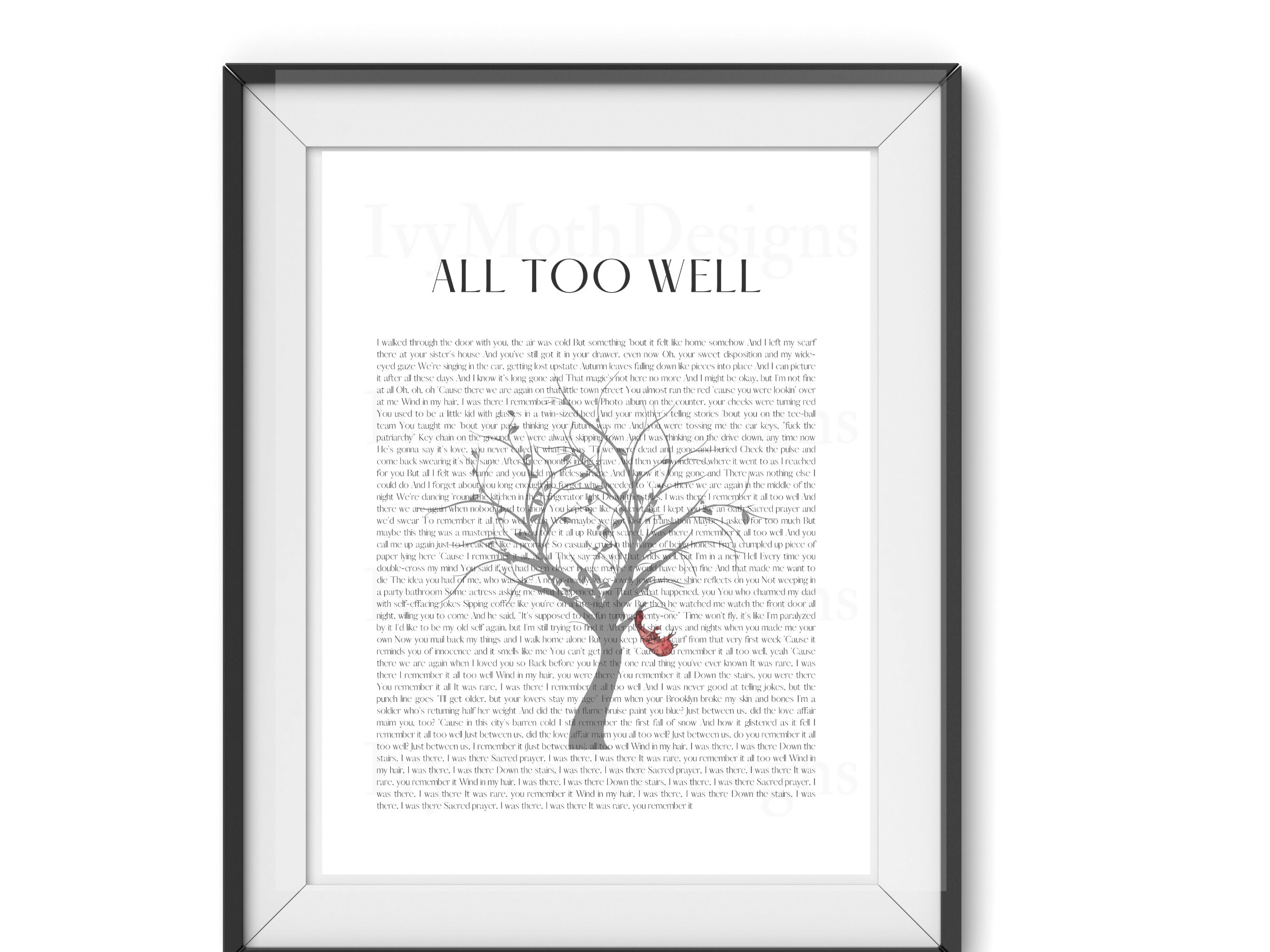 All Too Well Lyric Wall Art Red Taylors Version Album All Too Well 10 ...
