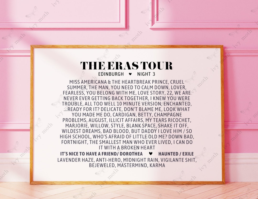 Eras Tour Wall Art, Edinburgh N3, Taylor Digital Print, Eras Track List ...