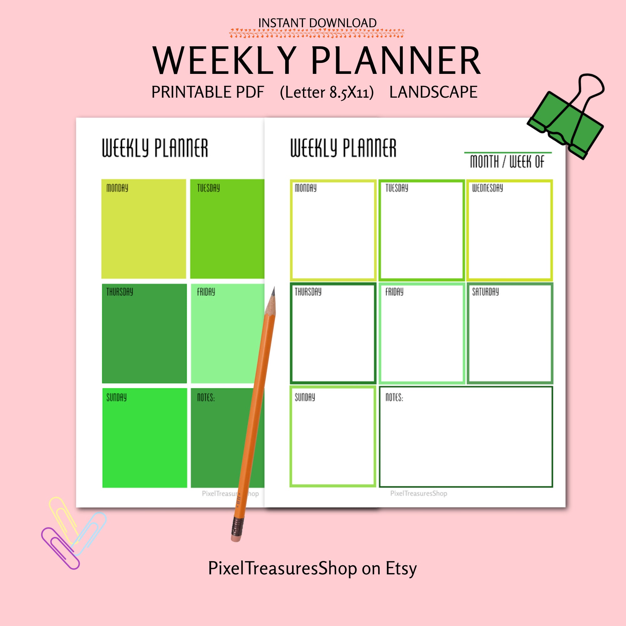 Weekly Planner Bundle, Printable Planner, Printable Stationary, Planner ...
