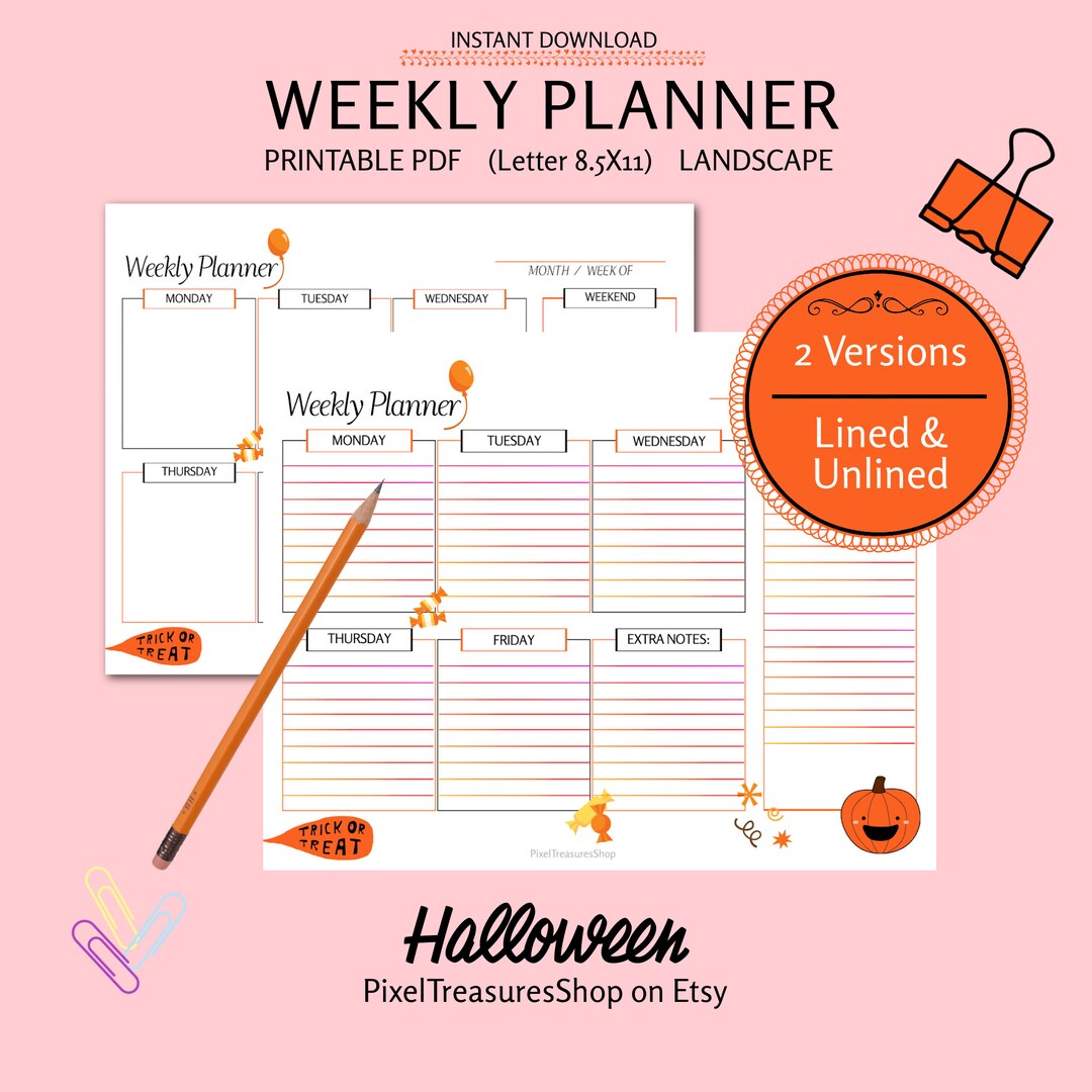 Cute Halloween Weekly Planner, Printable Planner, Printable Stationary ...