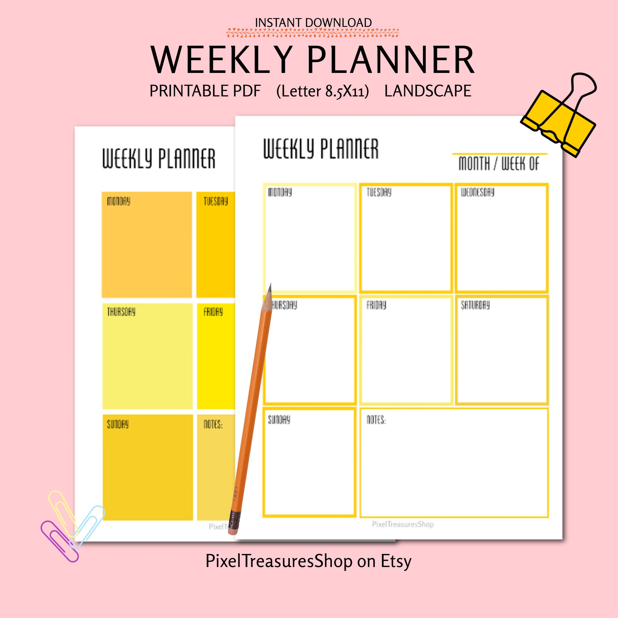 Weekly Planner Bundle, Printable Planner, Printable Stationary, Planner ...