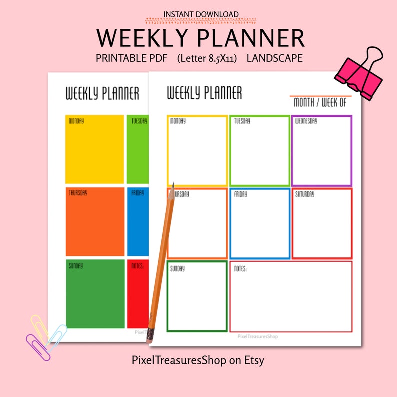 Weekly Planner Bundle, Printable Planner, Printable Stationary, Planner ...