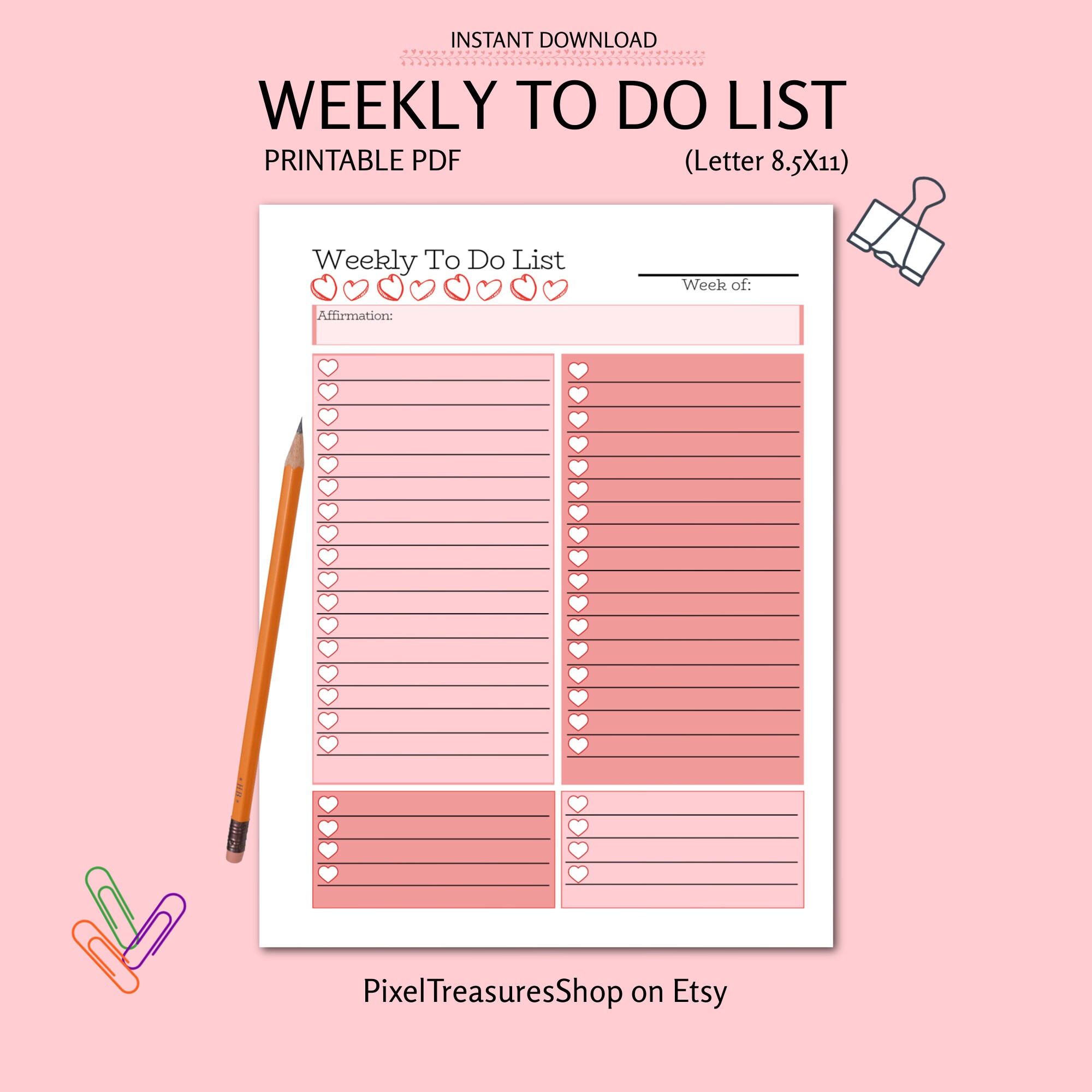 Cute Pink to Do List, Printable Stationary, to Do List Planner, to Do ...