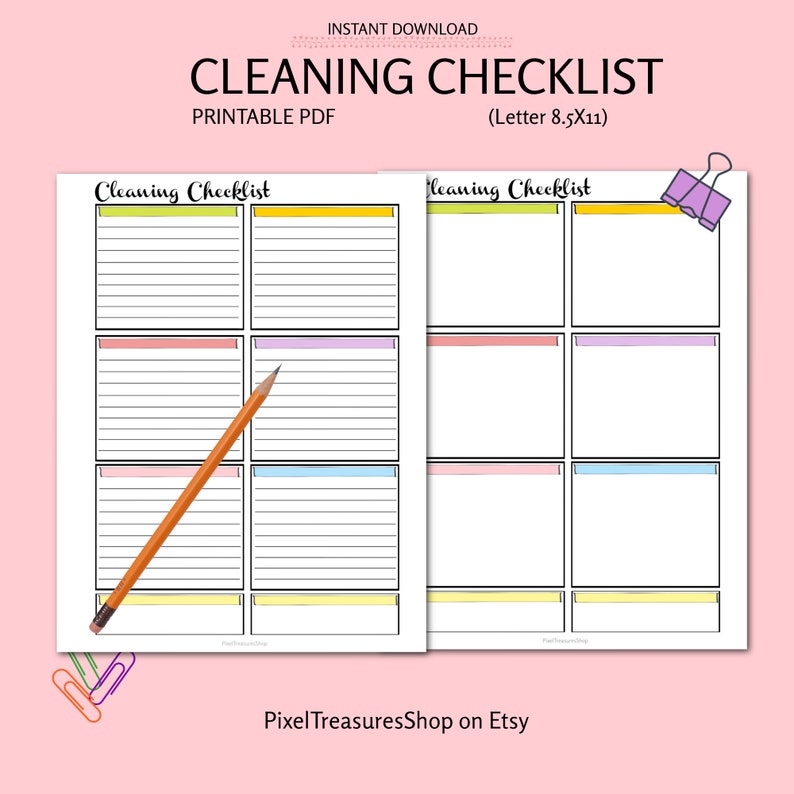 Printable Cleaning Checklist, Printable Stationary, Weekly Cleaning ...