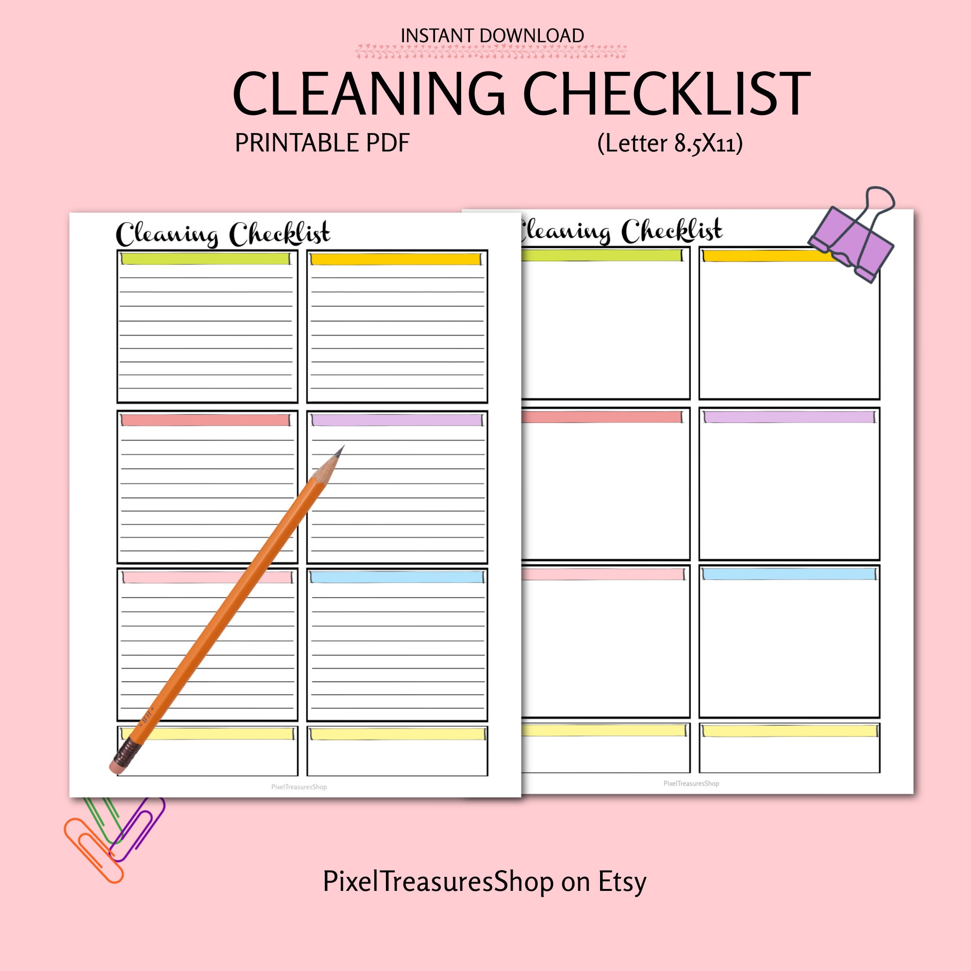 Printable Cleaning Checklist, Printable Stationary, Weekly Cleaning ...