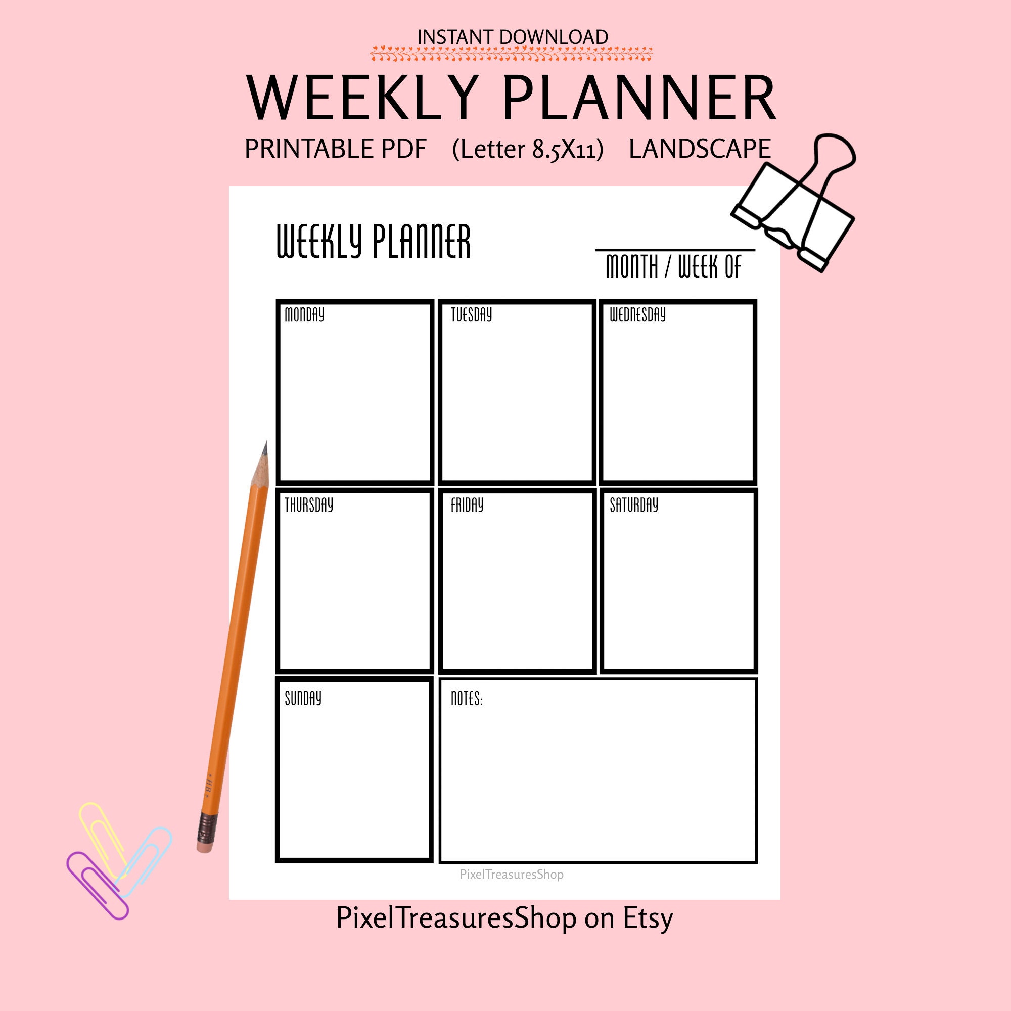 Weekly Planner Bundle, Printable Planner, Printable Stationary, Planner ...