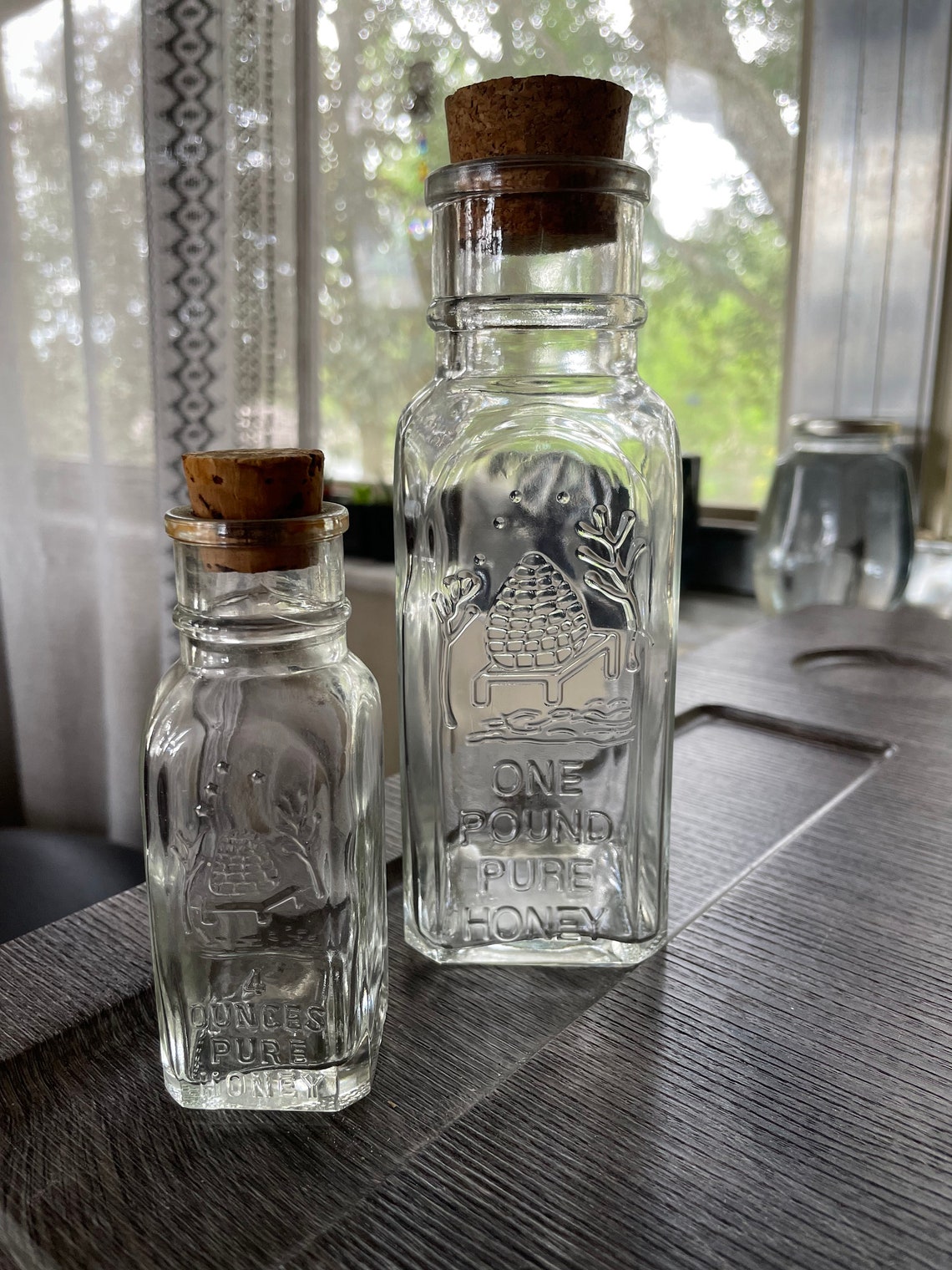 Vintage Pure Honey 1 Pound Glass Bottle Embossed Glass Bottle Etsy