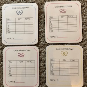 Laminated Cash Breakdown Card - Etsy