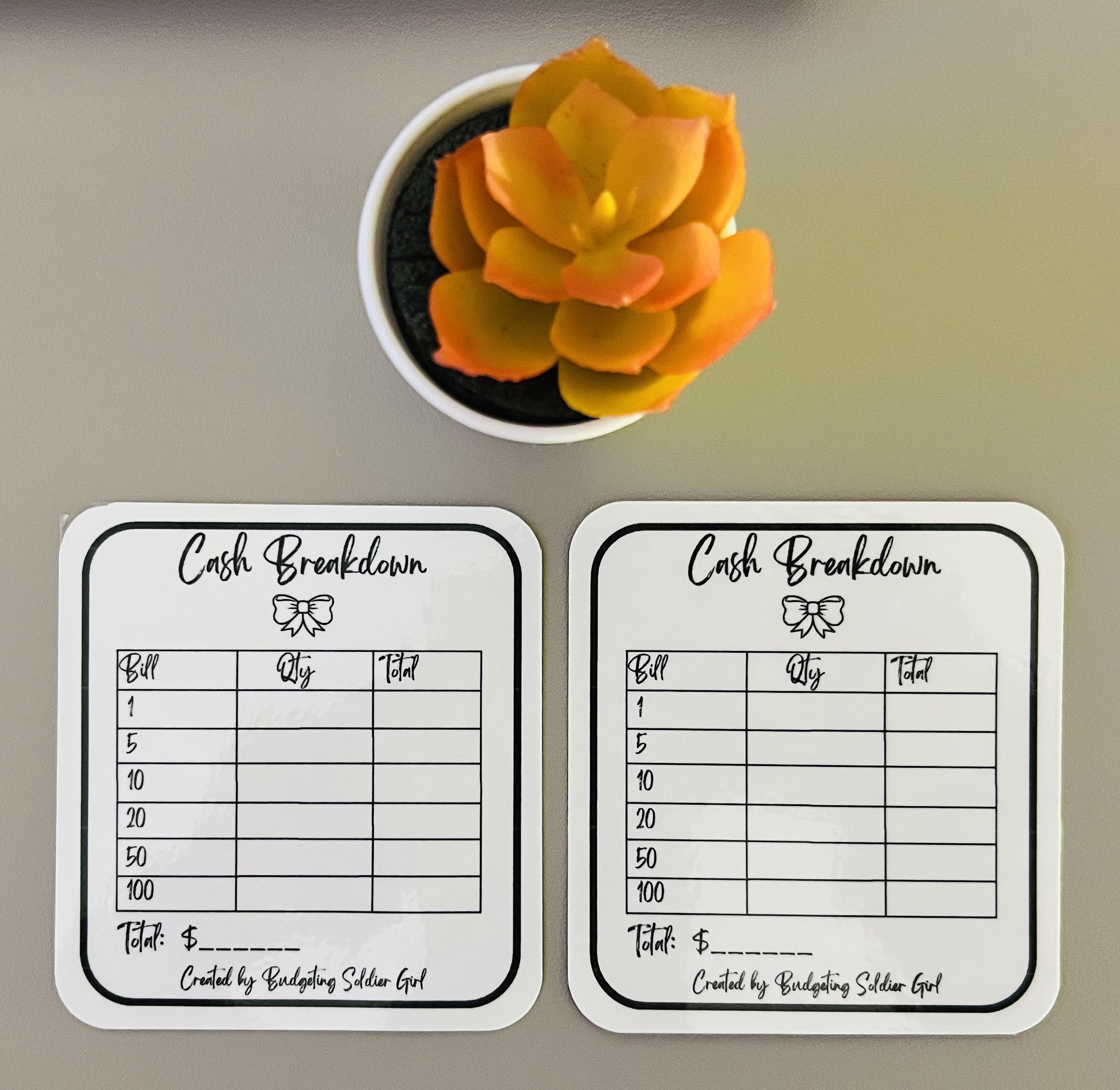 Laminated Cash Breakdown Cards - Etsy