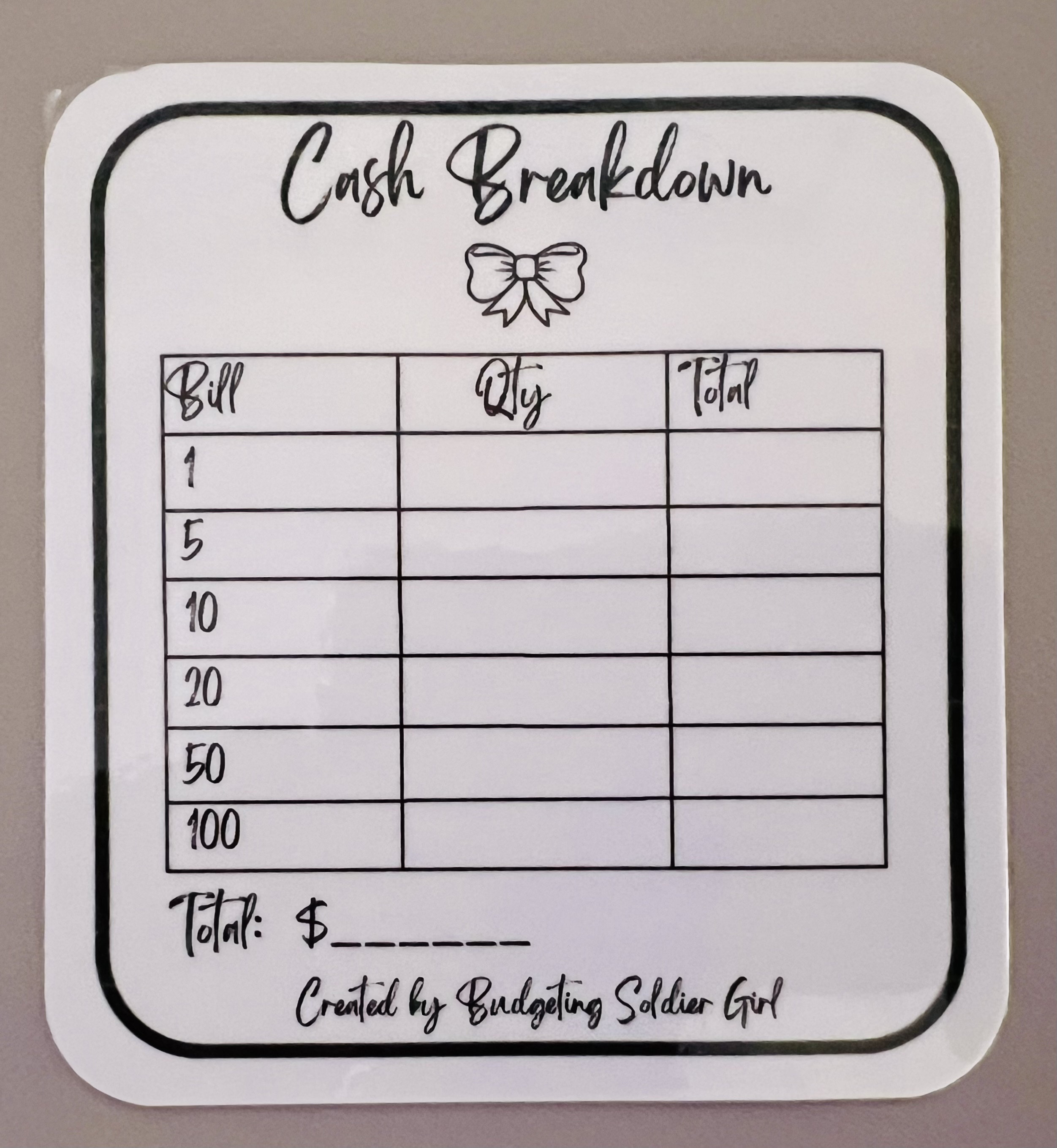 Laminated Cash Breakdown Cards - Etsy