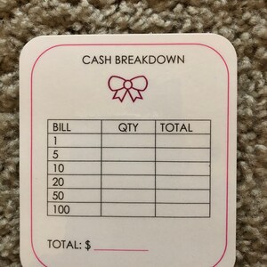 Laminated Cash Breakdown Card - Etsy