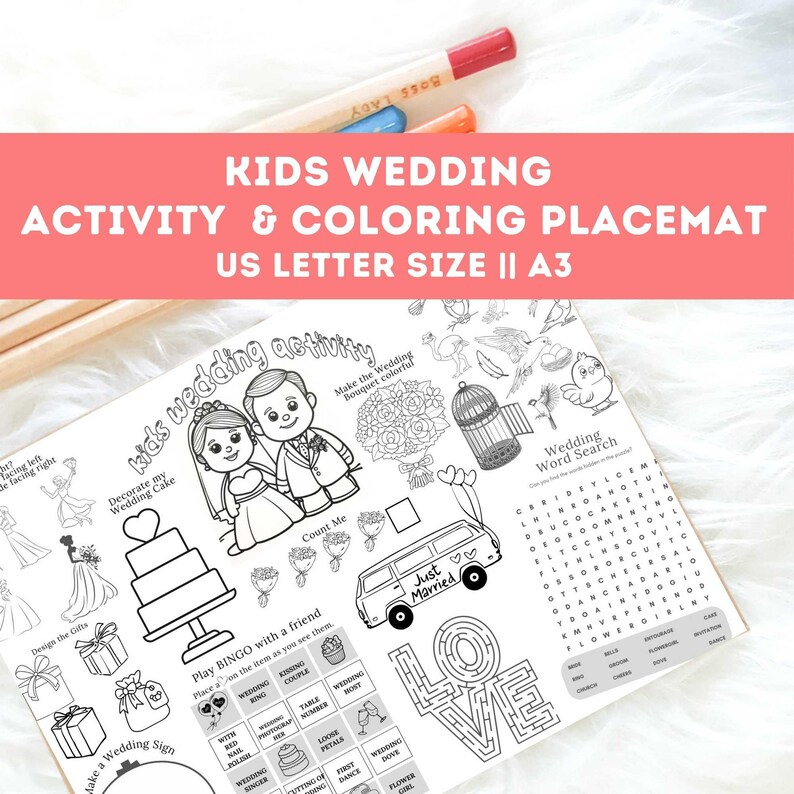 Kids Wedding Activity Sheet. Printable Table Game Placemat for Kids ...