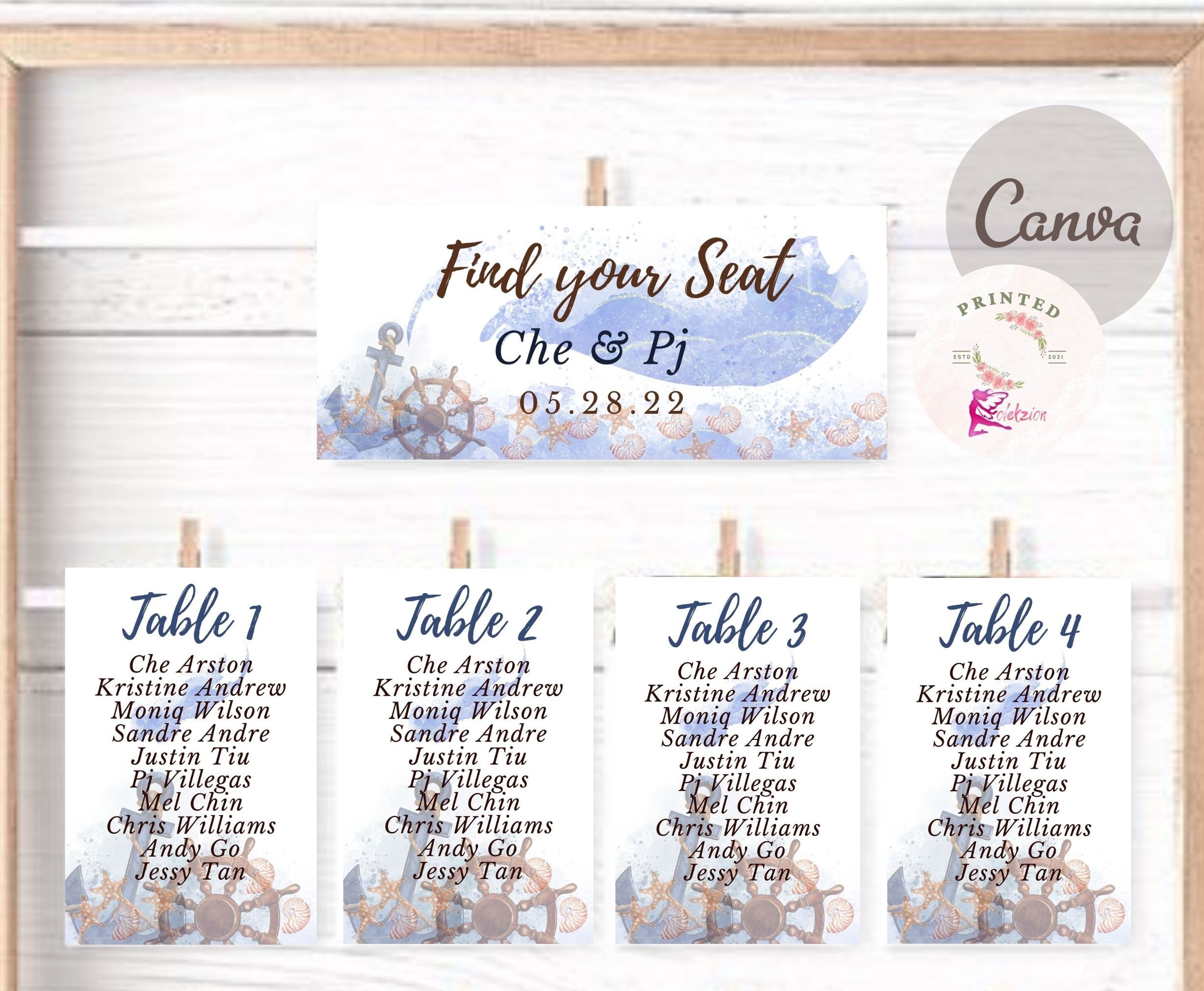 Nautical Seating Chart Template. Wedding Seating Chart Sign Beach ...