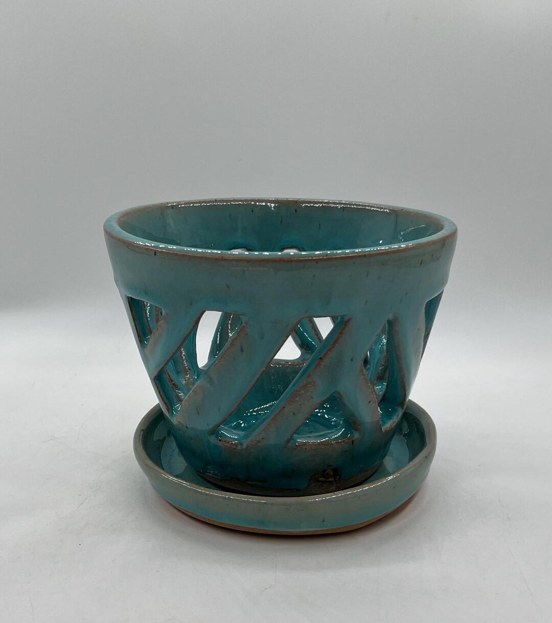 Orchid Pot With Matching Dish, Carved Angular Shapes, One-of-a-kind ...