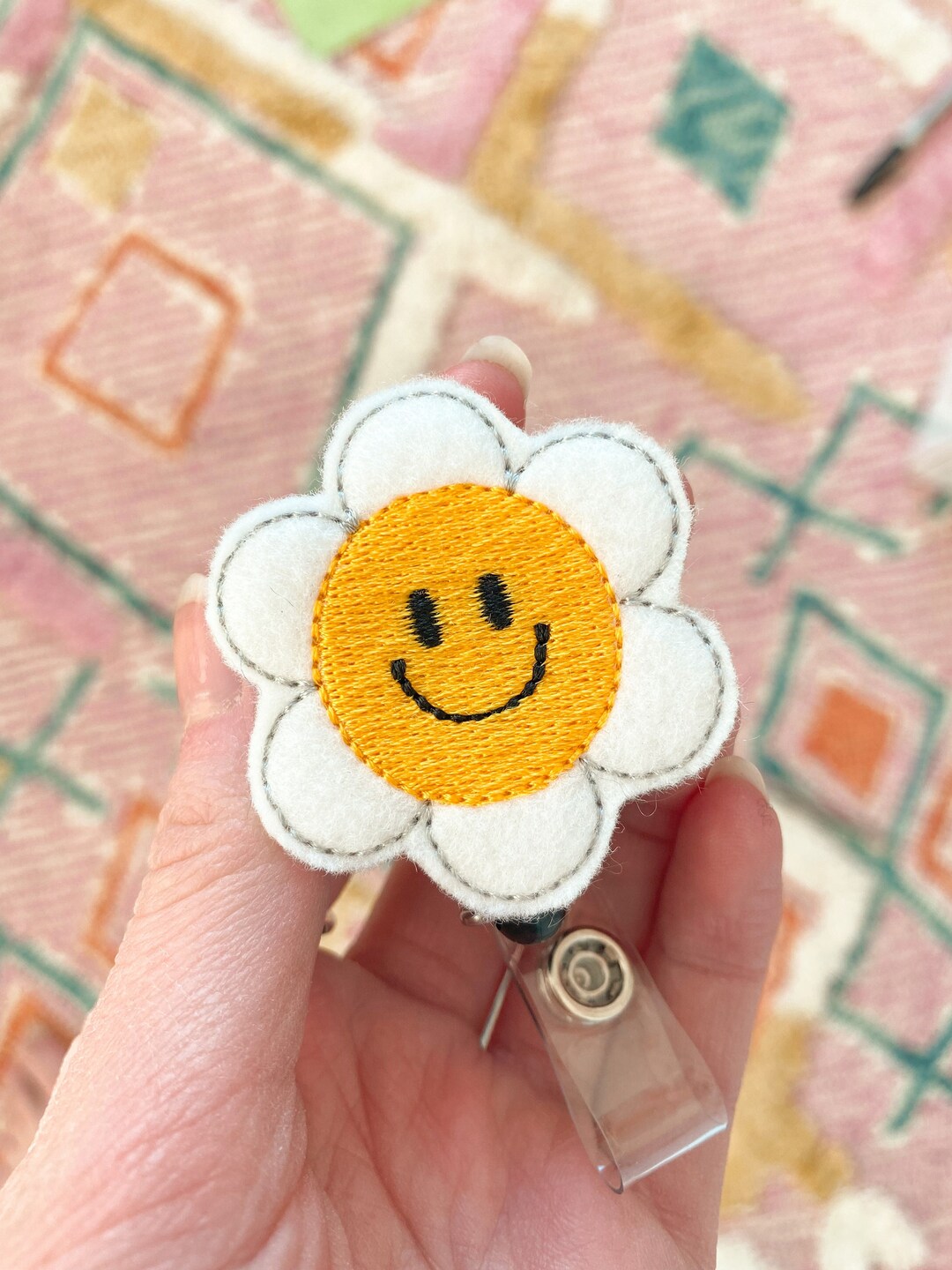Daisy Happy Badge Reel Boho Reels Nurse Badge Reel - Etsy