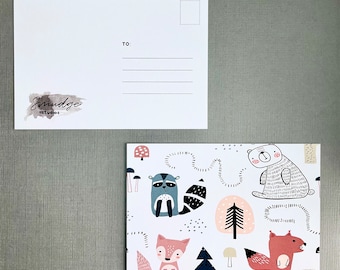 Printable Woodland Card, Cute Animals, Foldable, Blank Card, Postcard ...