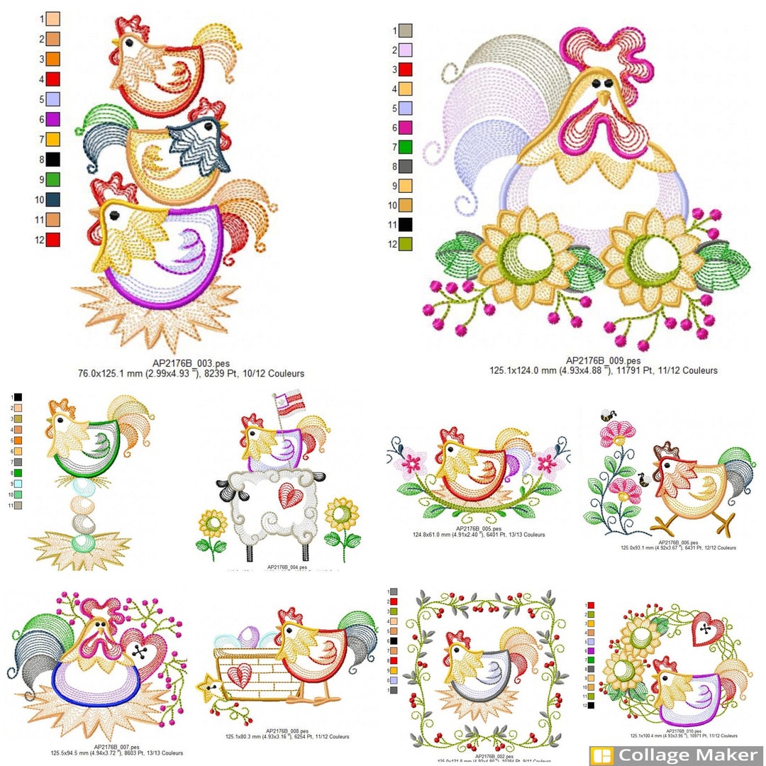 10 Design Hens Rippled, Embroidery Machine - Etsy