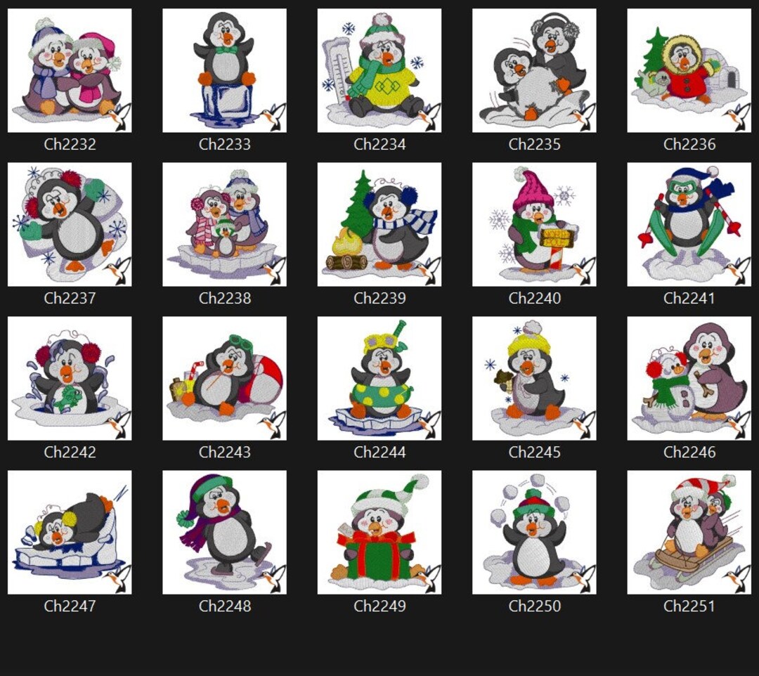 20 File Design Penguins , Machine Embroidery Files Winter, Snow ...