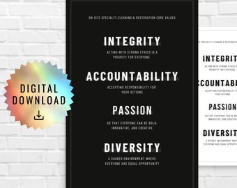 Personalized Core Values Wall Art Print Poster Motivational Quote ...