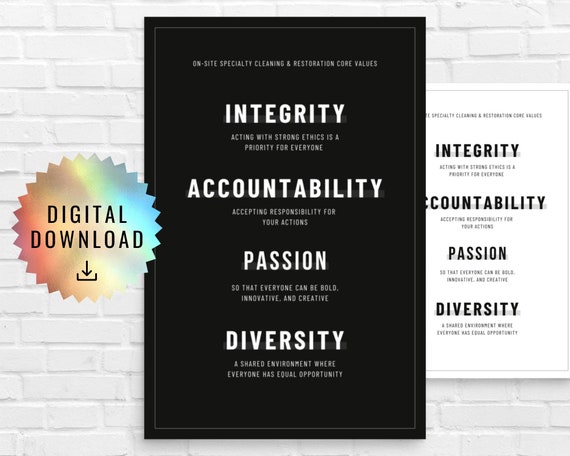 PRINTABLE Digital Personalized Core Values Wall Art Print - Etsy