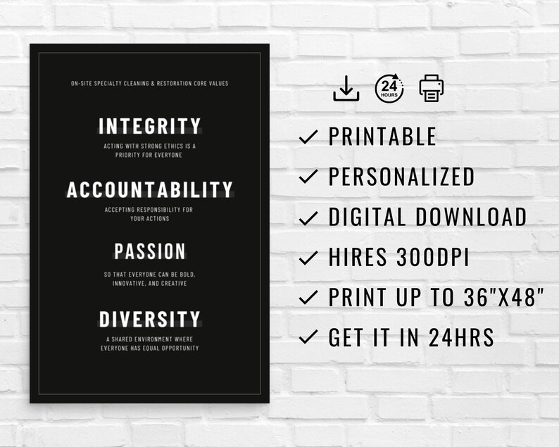 PRINTABLE Digital - Personalized Core Values Wall Art Print Poster ...
