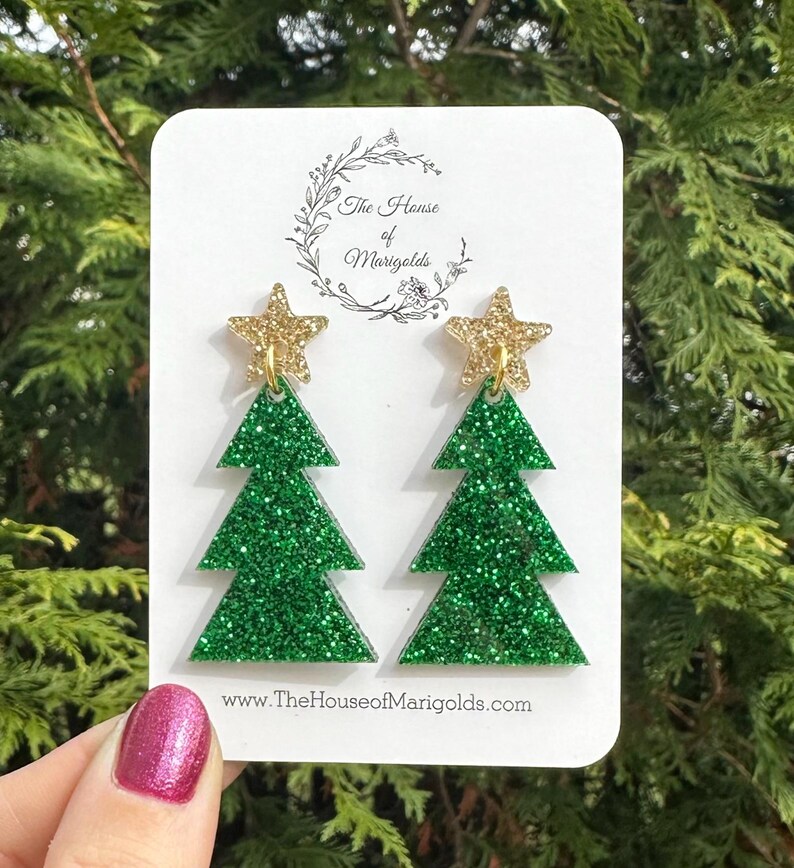 Glitter Tree Dangle Earrings| Christmas Tree Earrings | Christmas ...
