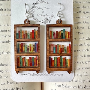 Book Earrings| Bookshelf Earrings| Reader Gifts| Book Earring Dangle ...