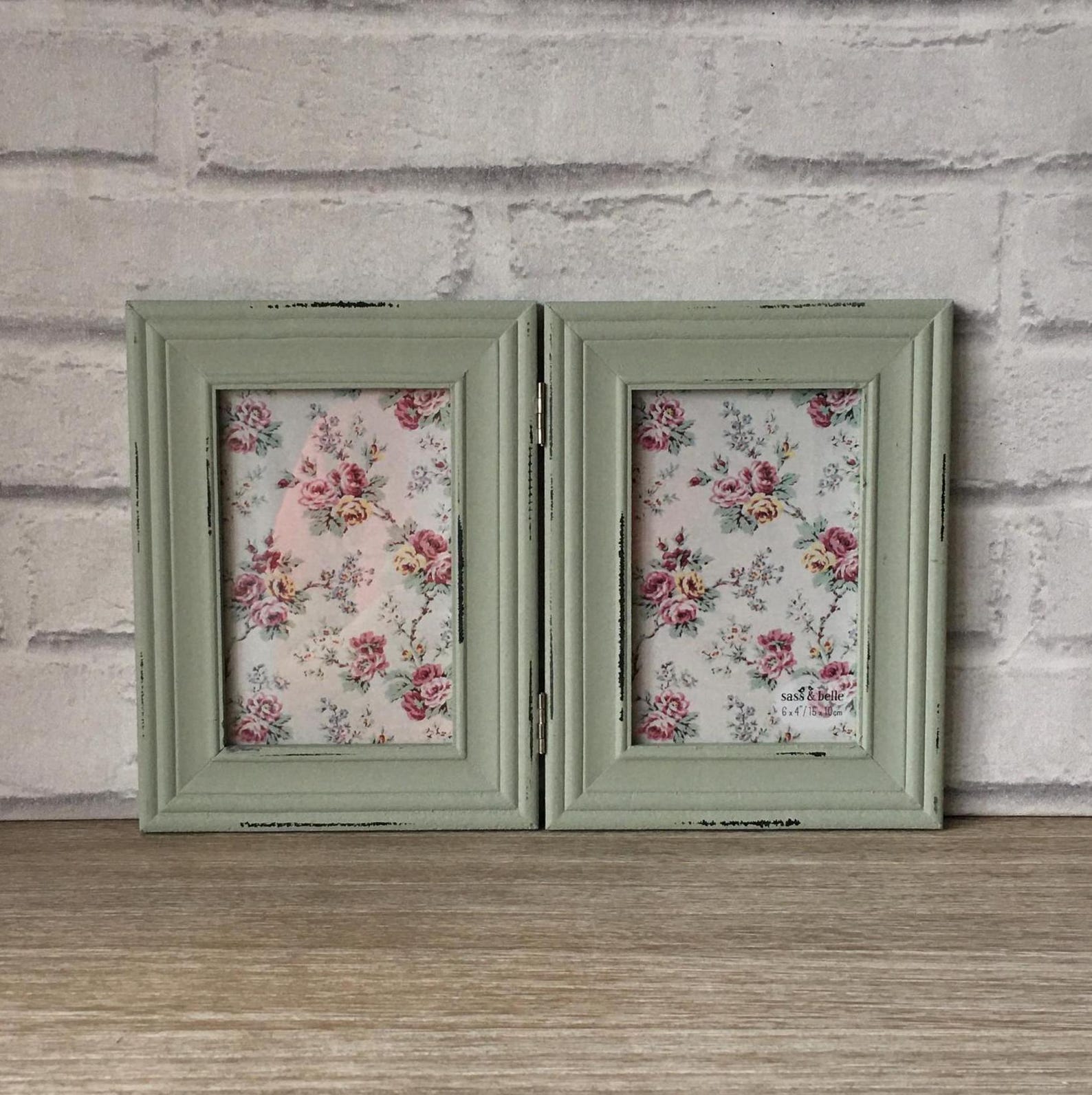 Shabby Chic Green 4x6" Folding Freestanding Double Photo Frame Frames ...