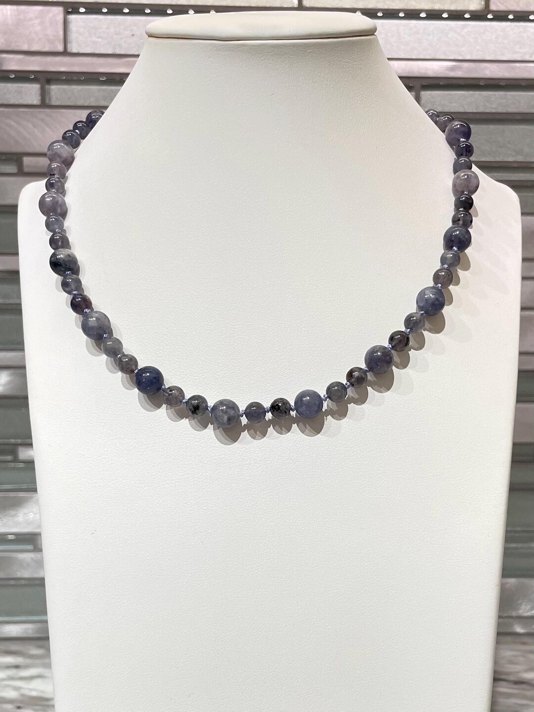 Iolite Necklace Hand Knotted on Silk, Custom Gemstone Jewelry - Etsy