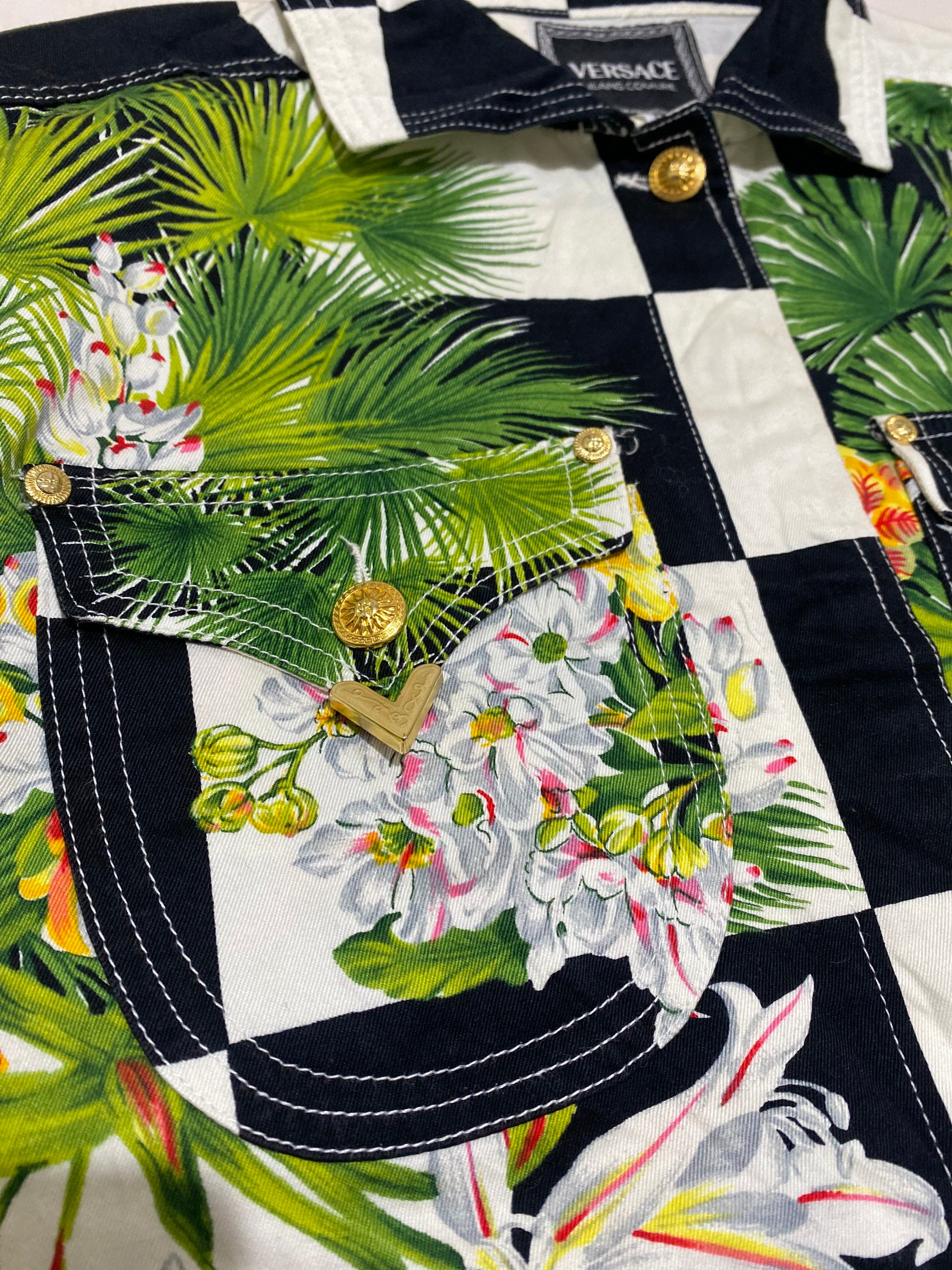Vintage Rare Versace Jeans Couture Miami Palm Baroque Crop Flower ...