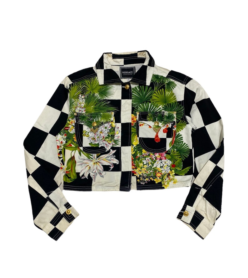 Vintage Rare Versace Jeans Couture Miami Palm Baroque Crop Flower ...