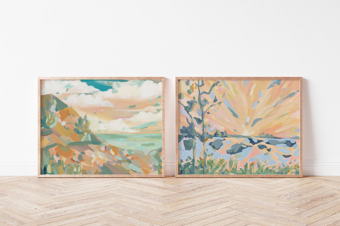Summer Abstract Art Prints, Set of Two Art Prints, Beach House Living ...