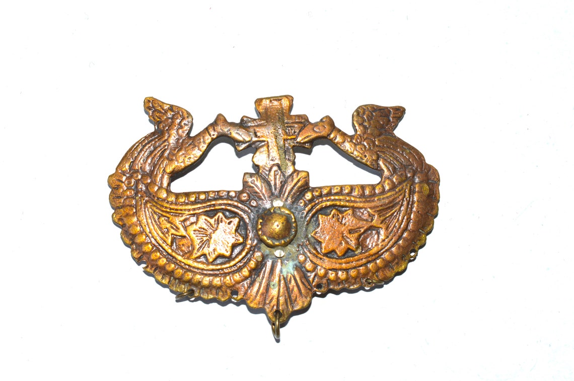 Greek Antique Traditional Costume Copper Brooch / Eagles and Cross ...