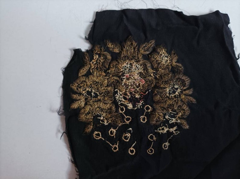 Antique Gold Thread and Glass Beads Embroidery on Black Fabric - Etsy