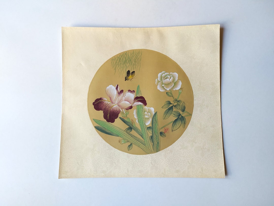 Vintage Chinese Original Painting on Fabric Butterfly and Flowers ...