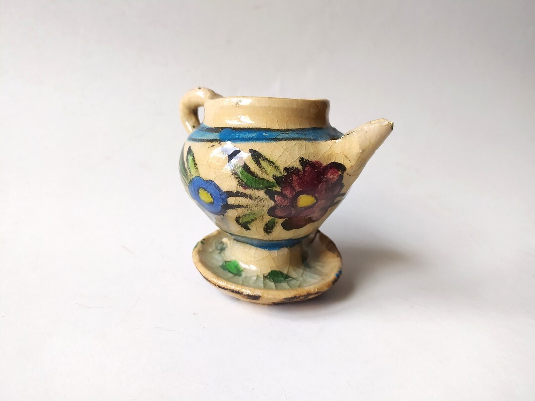 Antique Middle Eastern Handmade Ceramic Oil Lamp, Primitive Crackle ...