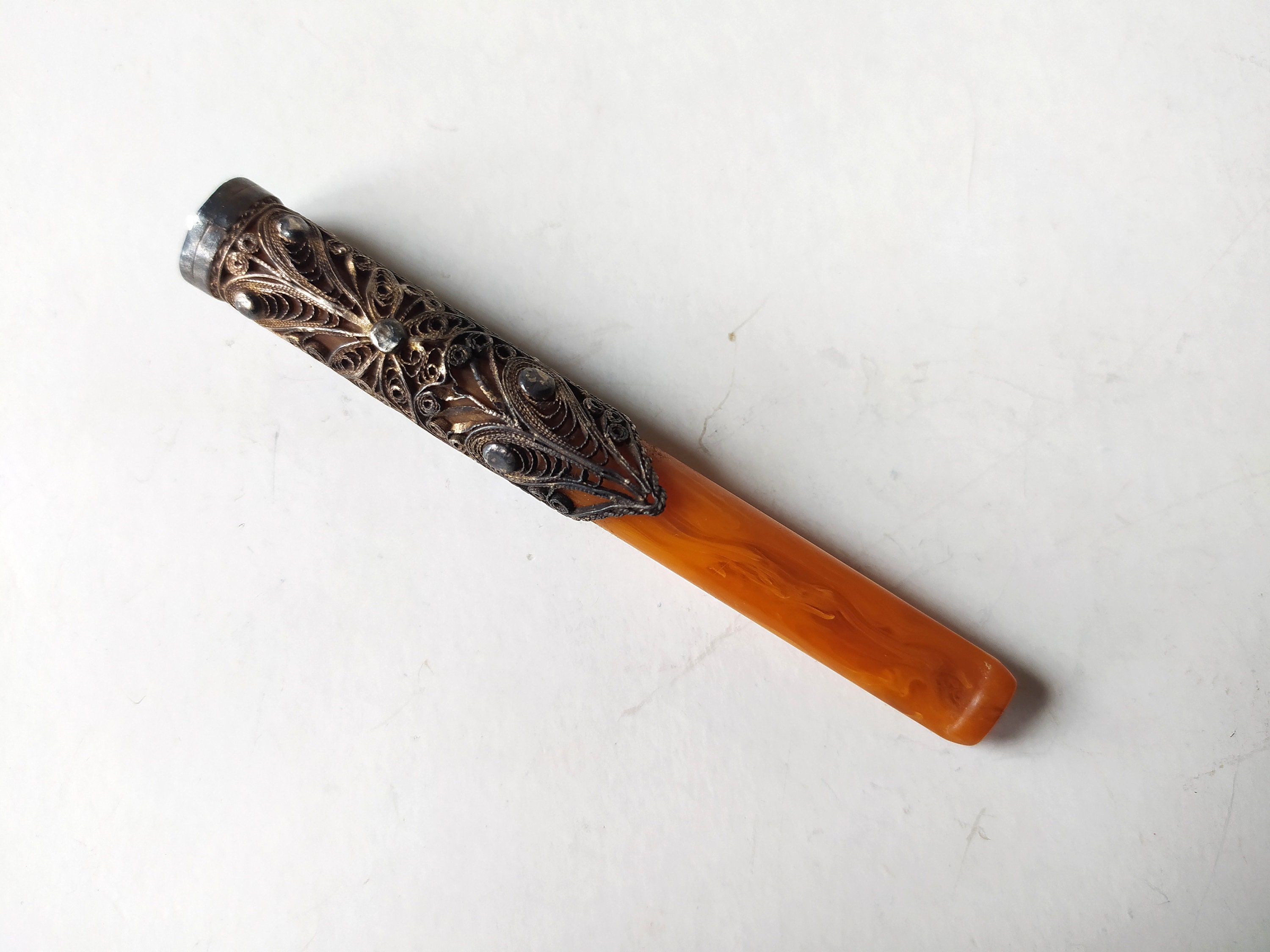 Antique Smoking Cigarette Holder Sterling Silver and Butterscotch ...