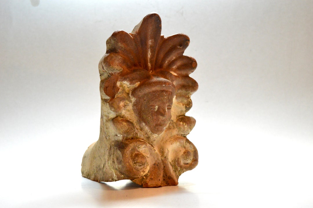 Antique Greek Ceramic Antefix Akrokeramo, Hermes Figure, Portrait ...