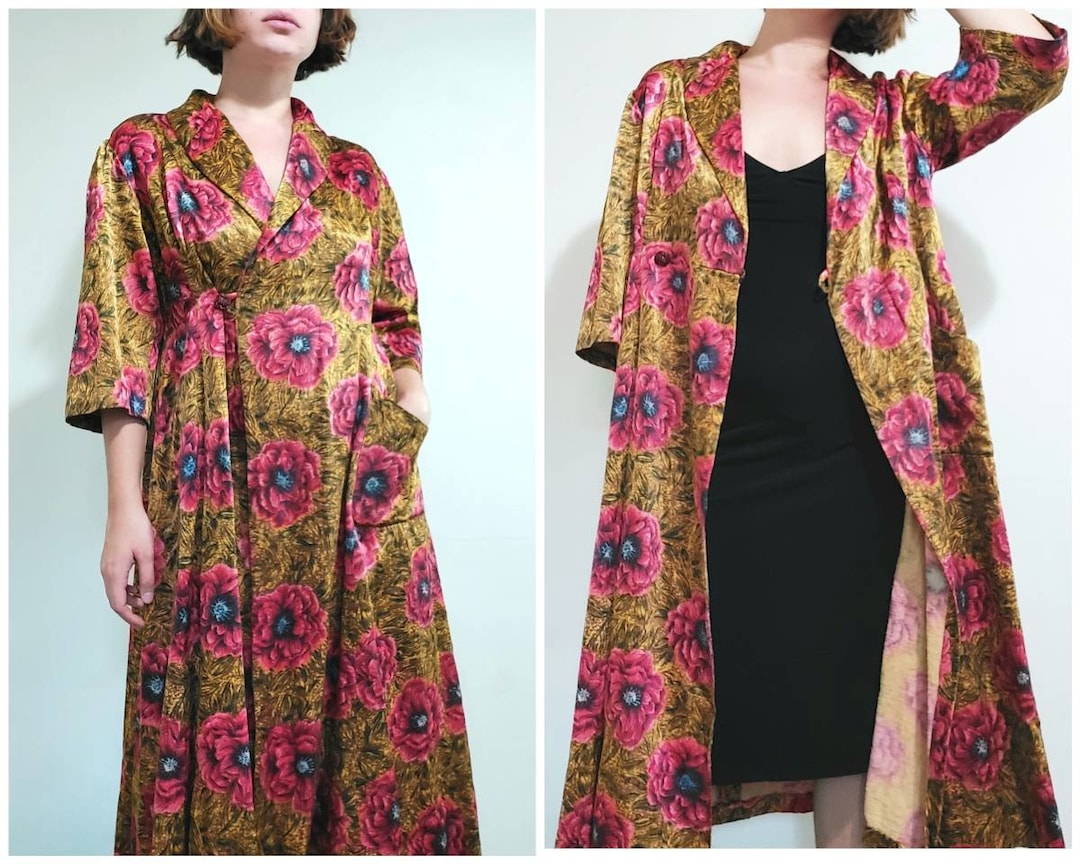 Vintage Gold & Pink Floral Robe/coat - Etsy