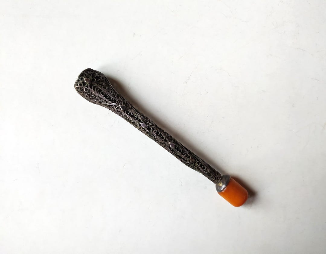 Antique Silver Filigree Smoking Cigarette Holder, Amber (mastic ...
