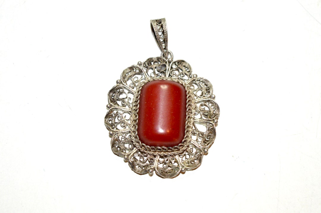 Antique Faturan Amber and Sterling Silver Filigree Pendant ...