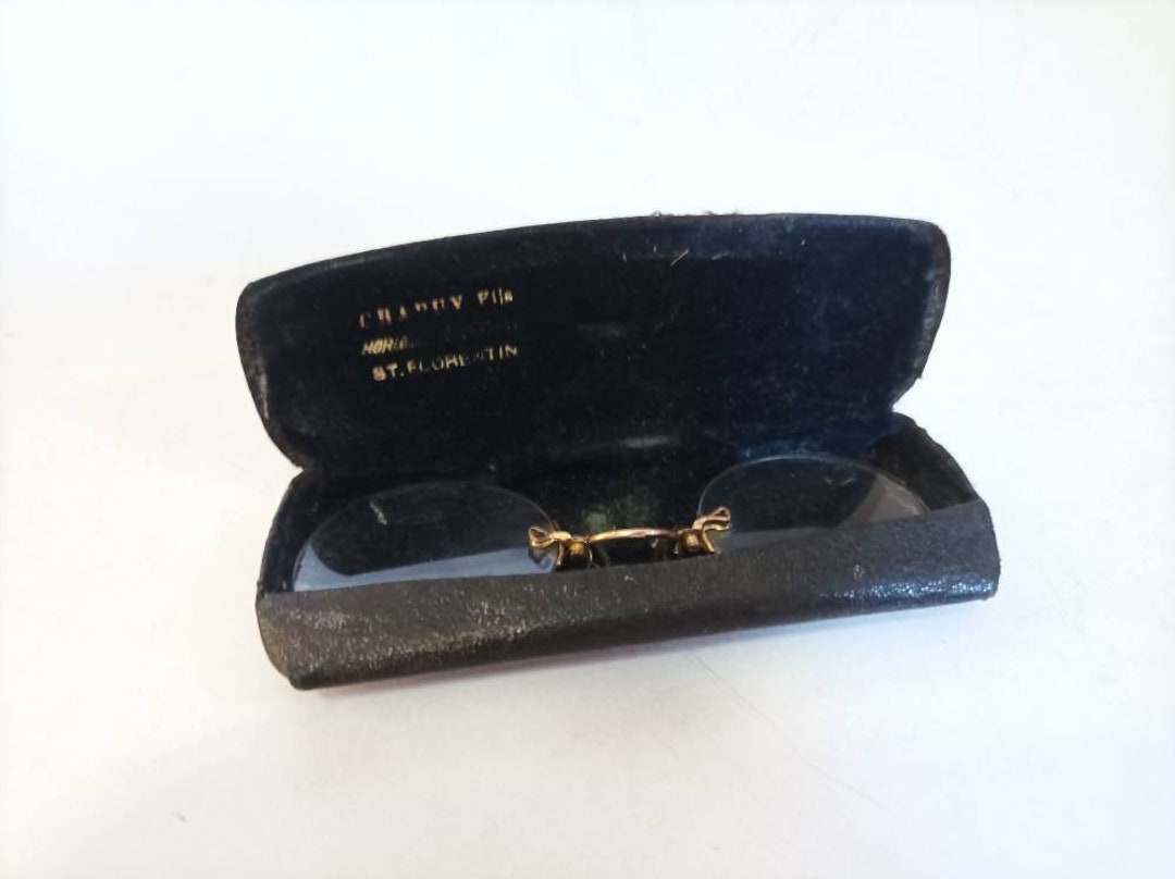 Antique Gold Filled Nose Pinch Glasses Victorian Eyeglasses Original Case St Florentin