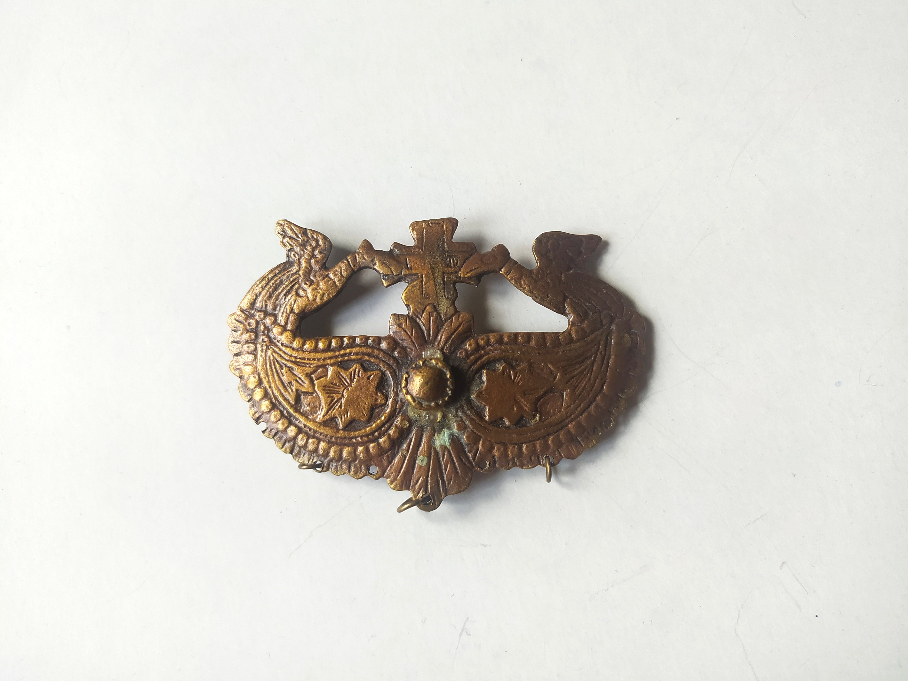 Greek Antique Traditional Costume Copper Brooch / Eagles and Cross ...