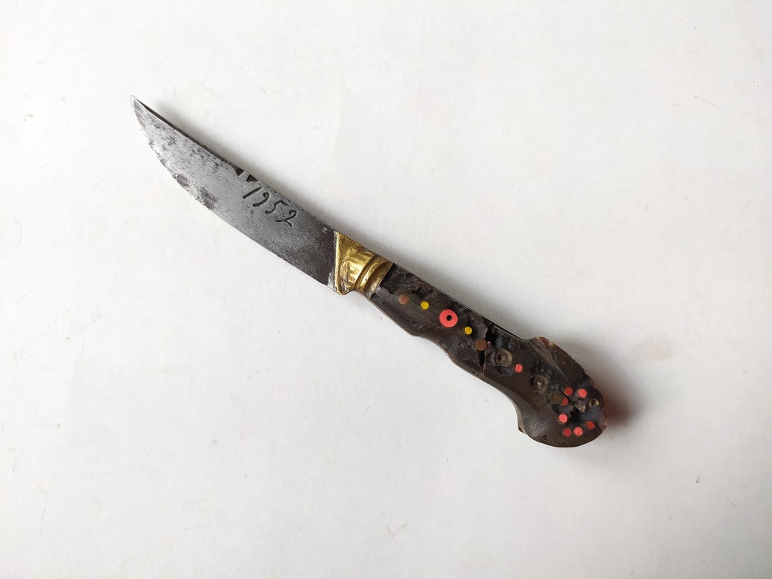 1952 Vintage Knife With Inlaid Horn Handle / Cretan or Balkan Hand Made ...